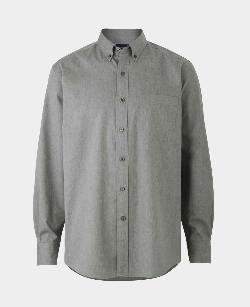 Men's Grey Twill Button-Down Casual Shirt – Savile Row US